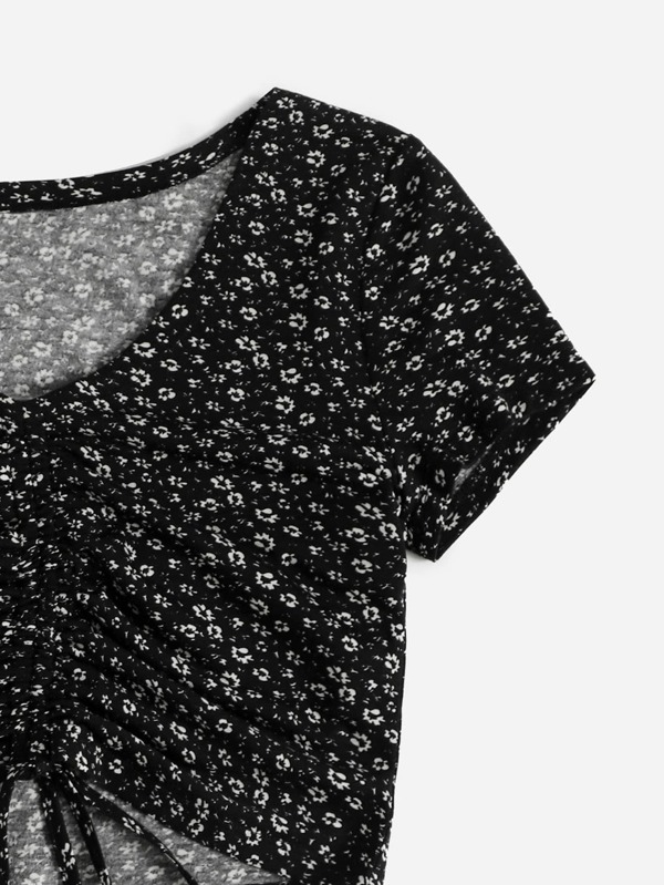 Shein Qutie Plus Cottagecore Ditsy Floral Drawstring Front Tee Shein Usa
