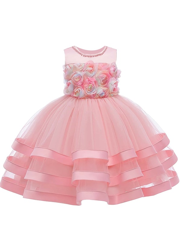 Tween Girls' Layered Tulle & Satin Puffy Dress With Colorful Flower ...
