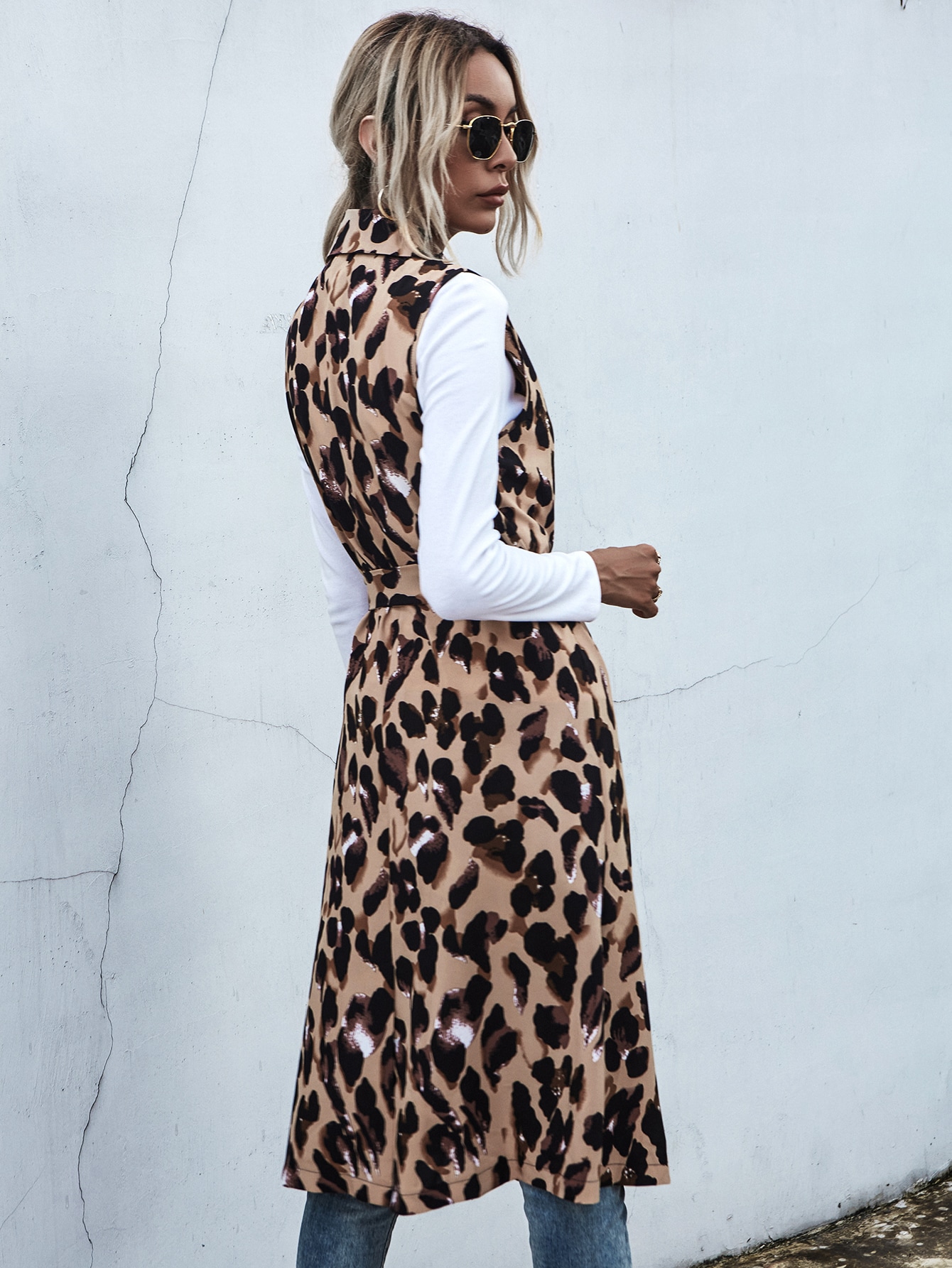 SHEIN LUNE Leopard Print Belted Vest Coat | SHEIN USA