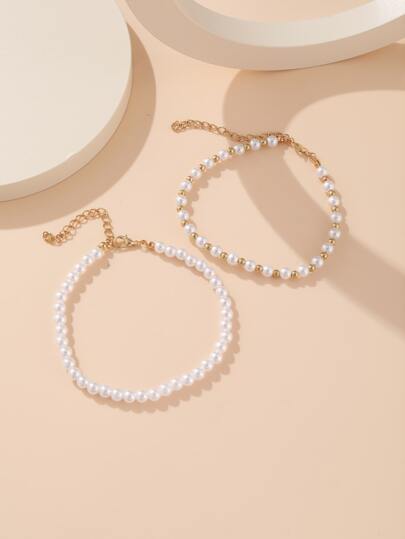Faux Pearl Beaded Anklet | SHEIN USA