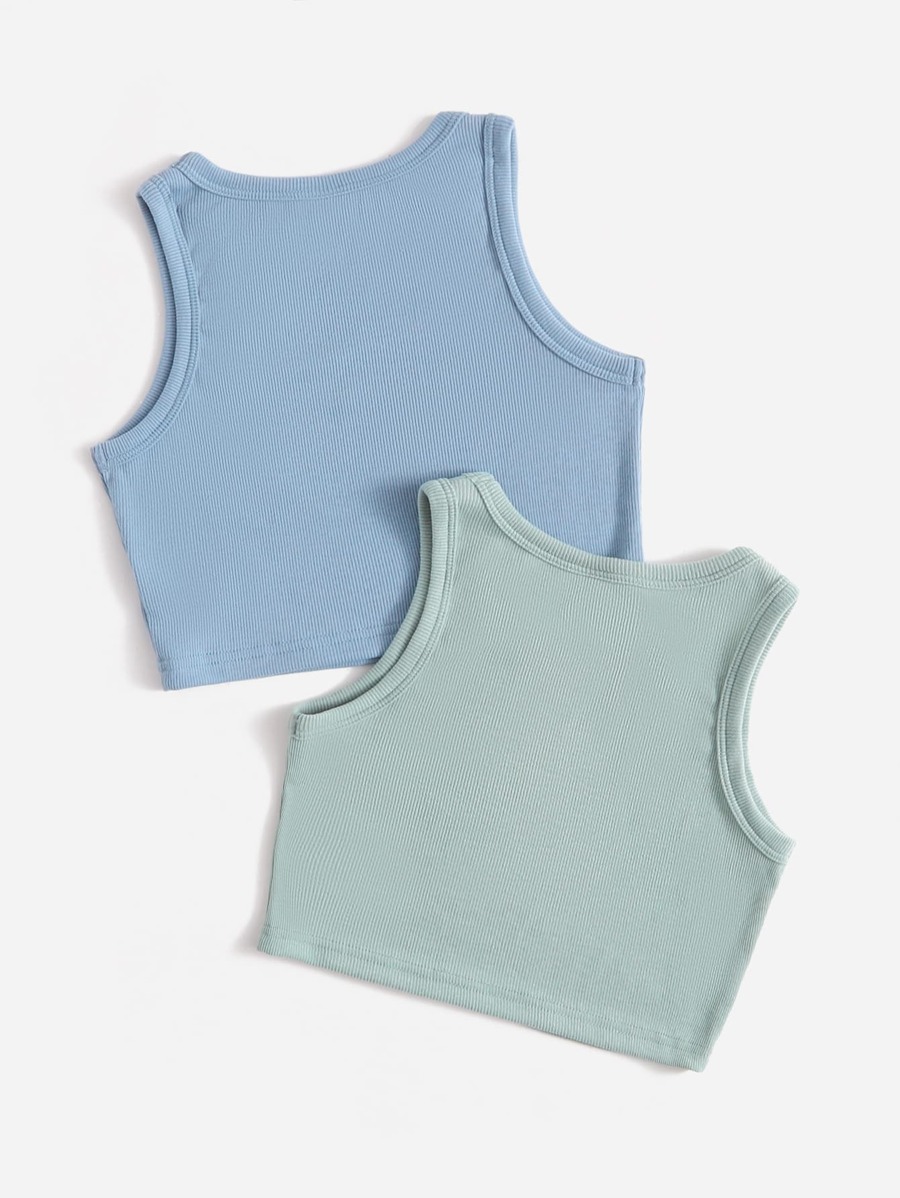 SHEIN Tween Girl Multi-Pack Girls' Classic Basic Round Neck Knit Tank ...