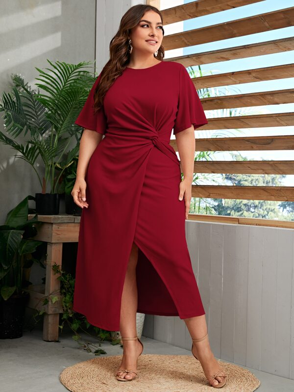 Shein Mulvari Plus Flutter Sleeve Twist Detail Wrap Hem Dress Shein Usa