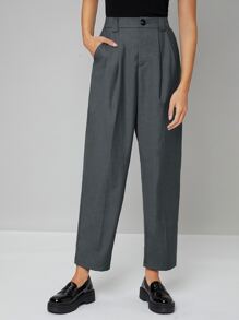 SHEIN BIZwear Solid Fold Pleat Tailored Pants | SHEIN USA