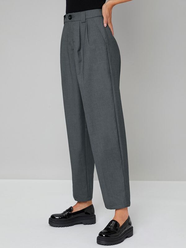 SHEIN BIZwear Solid Fold Pleat Tailored Pants | SHEIN USA