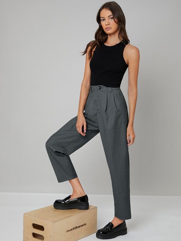 SHEIN BIZwear Solid Fold Pleat Tailored Pants | SHEIN USA