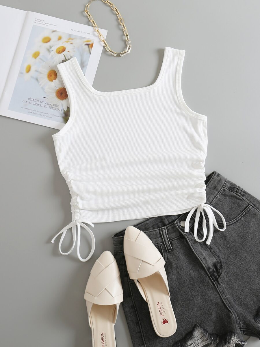 INAWLY Solid Drawstring Side Tank Top | SHEIN EUQS