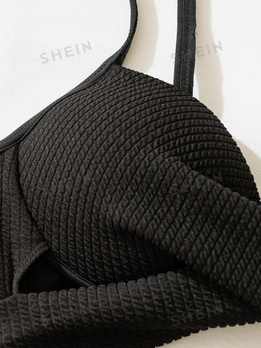 SHEIN Swim Summer Beach Solid Criss Cross Push Up One Piece Swimsuit ...