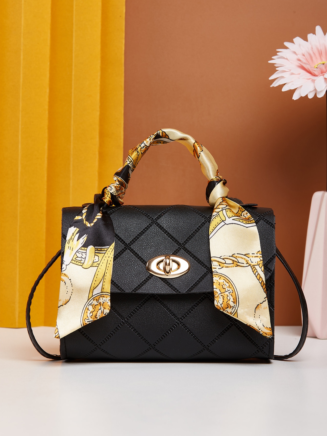 Bolso cartera con diseño de pañuelo con cerradura girante