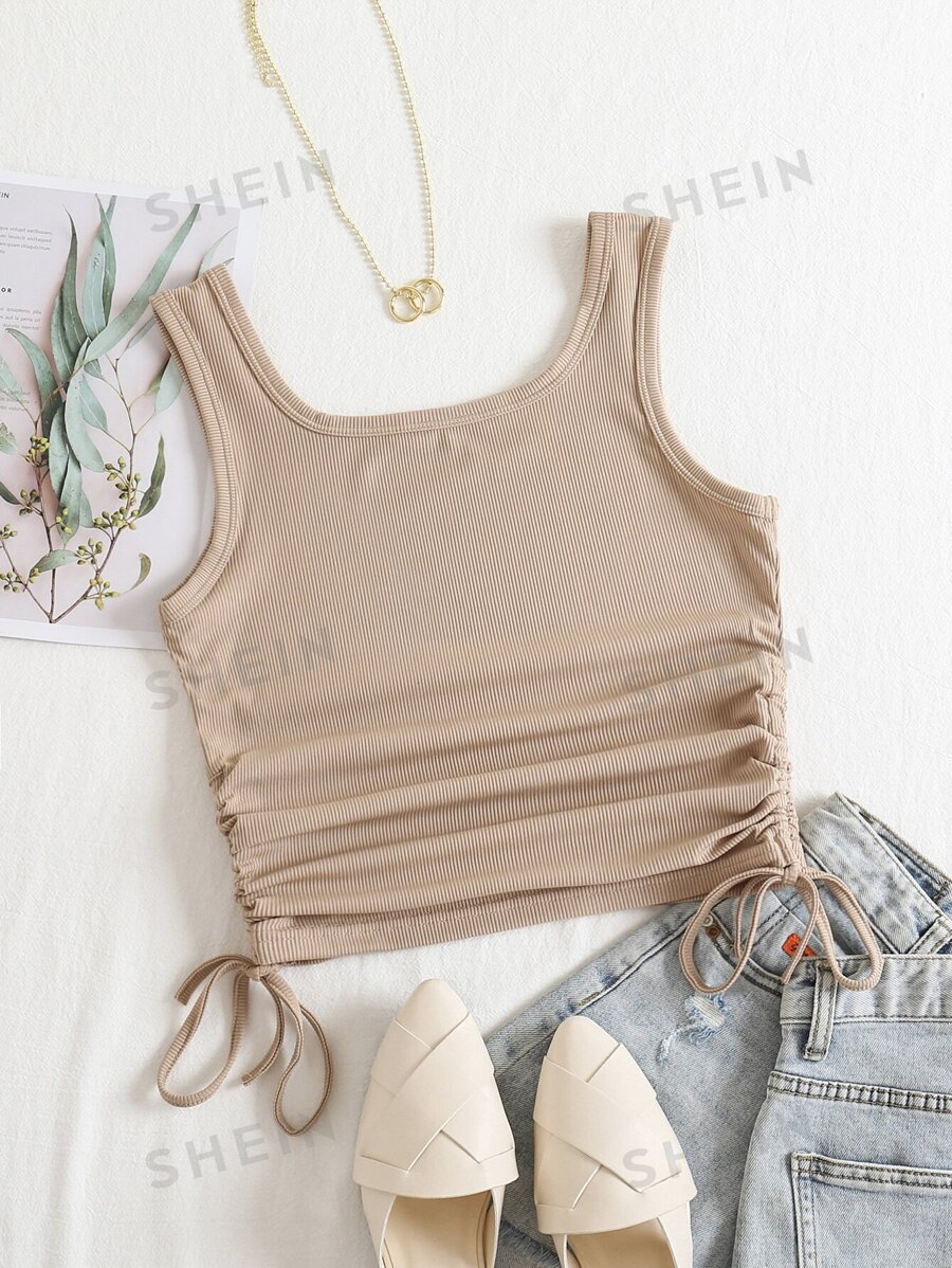 SHEIN Essnce Solid Drawstring Side Tank Top | SHEIN UK