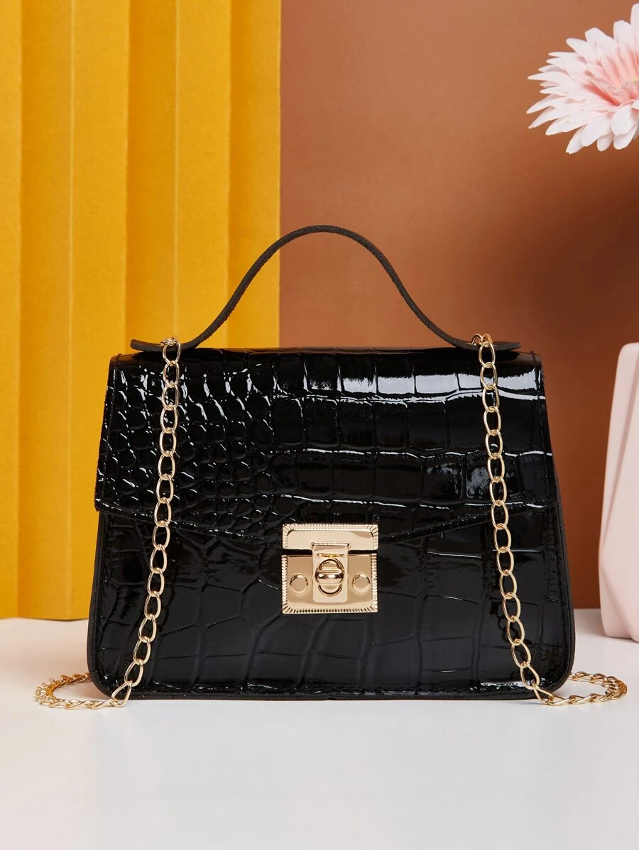 Mini Minimalist Crocodile Embossed Flap Square Bag | SHEIN USA