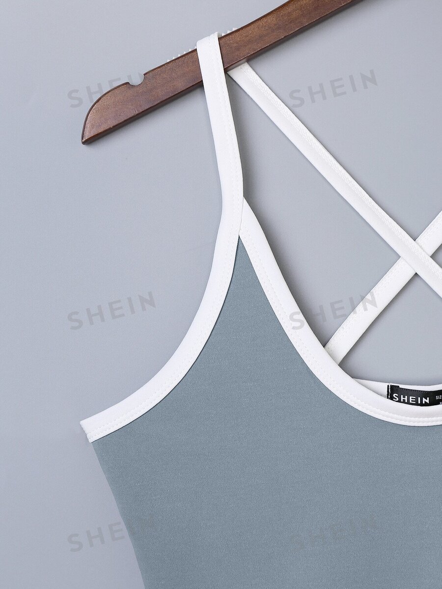 SHEIN EZwear Criss Cross Contrast Binding Cami Top | SHEIN UK