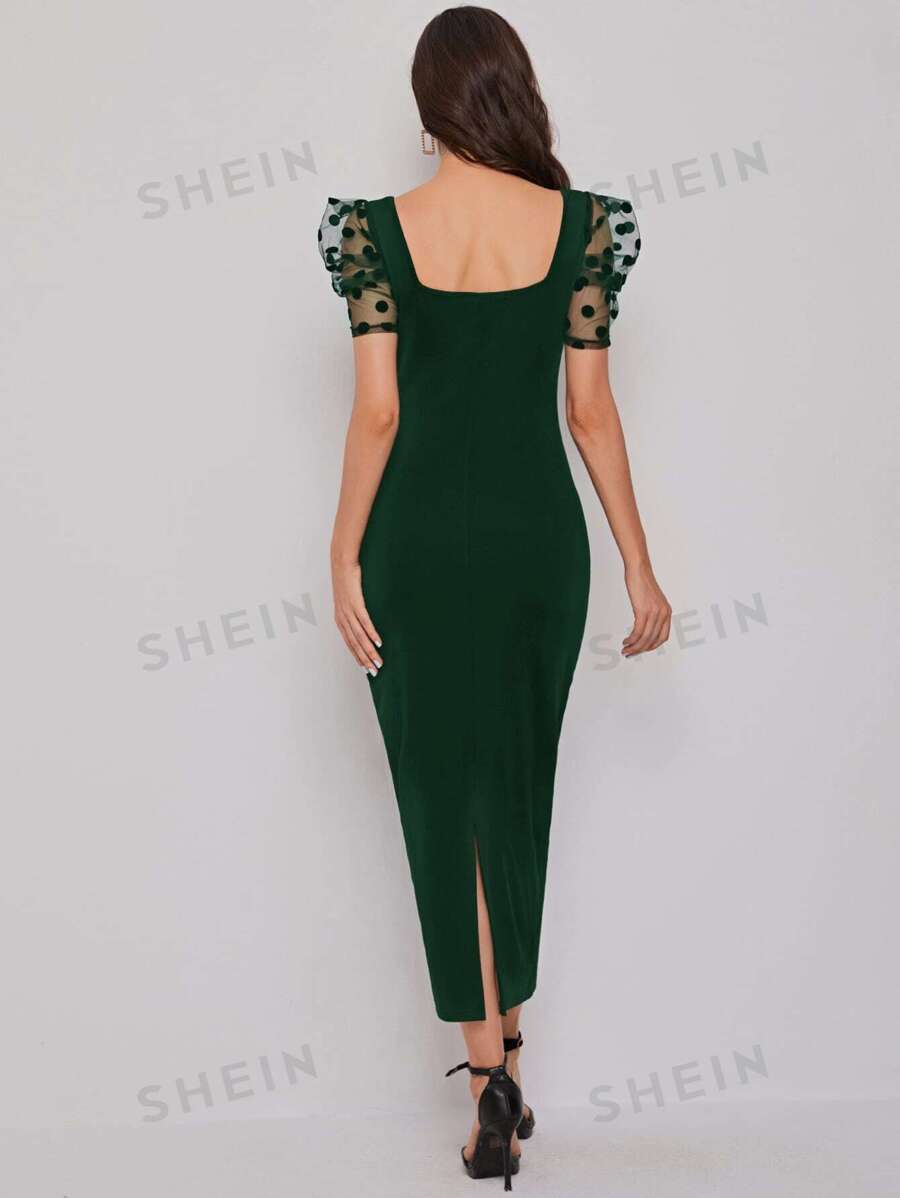Shein Modely Sweetheart Neck Mesh Puff Sleeve Dress Shein Usa