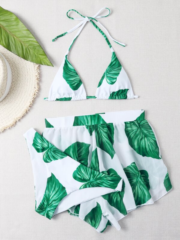 SHEIN Swim Vcay Conjunto de 3 peças de biquínis tropicais aleatórios ...