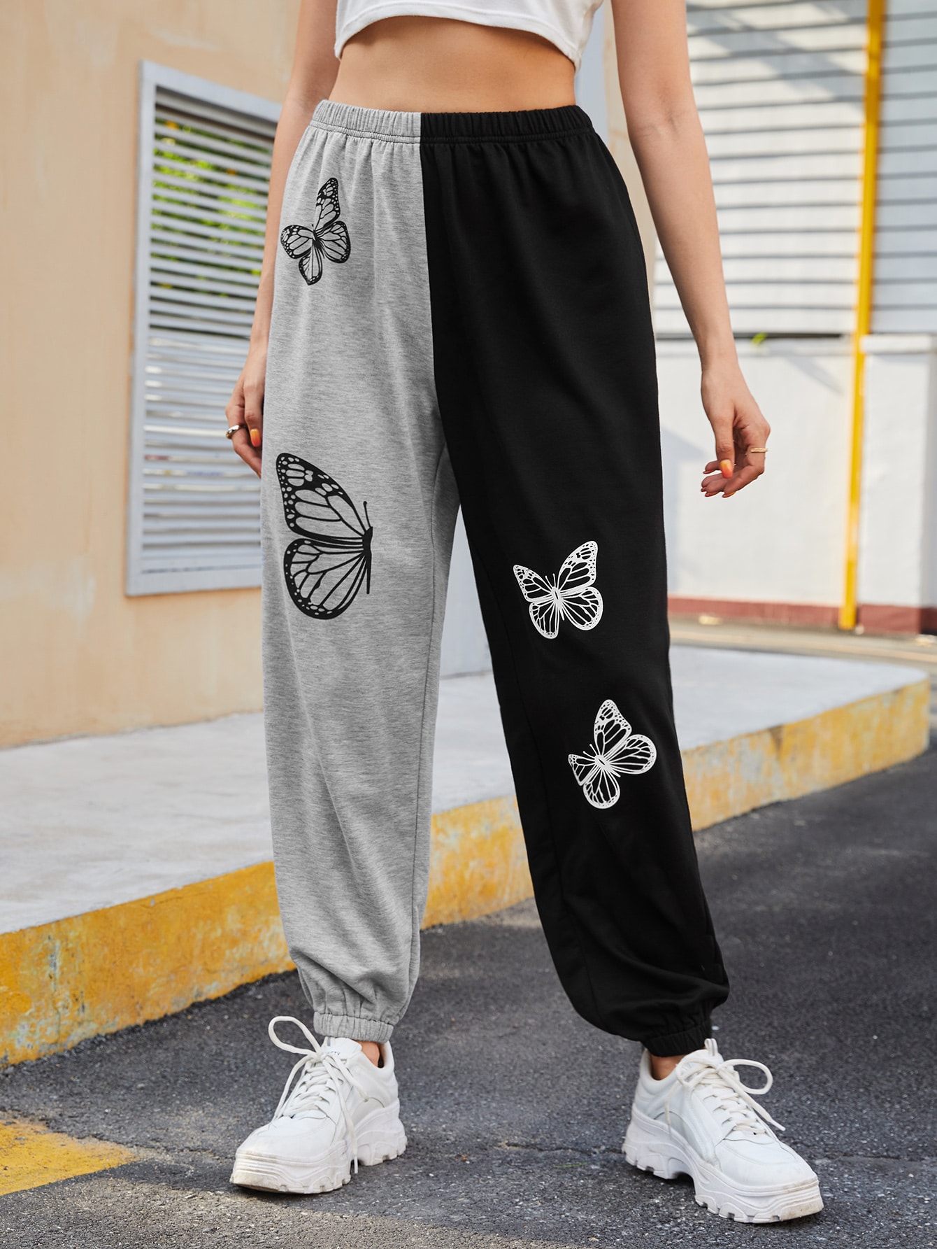 Butterfly Print Two Tone Sweatpants