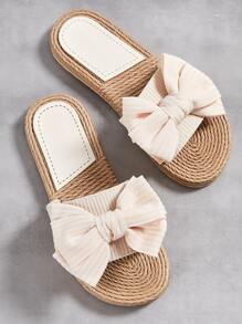 Summer Elegance In Comfort: Women's Bowknot Flat Slide Sandals, Strappy ...