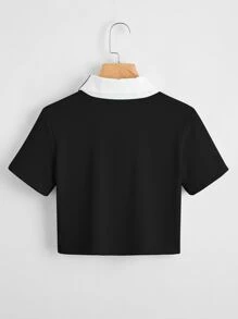 SHEIN Qutie Polo Neck Button Front Tee | SHEIN USA