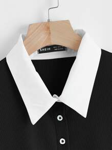 SHEIN Qutie Polo Neck Button Front Tee | SHEIN USA