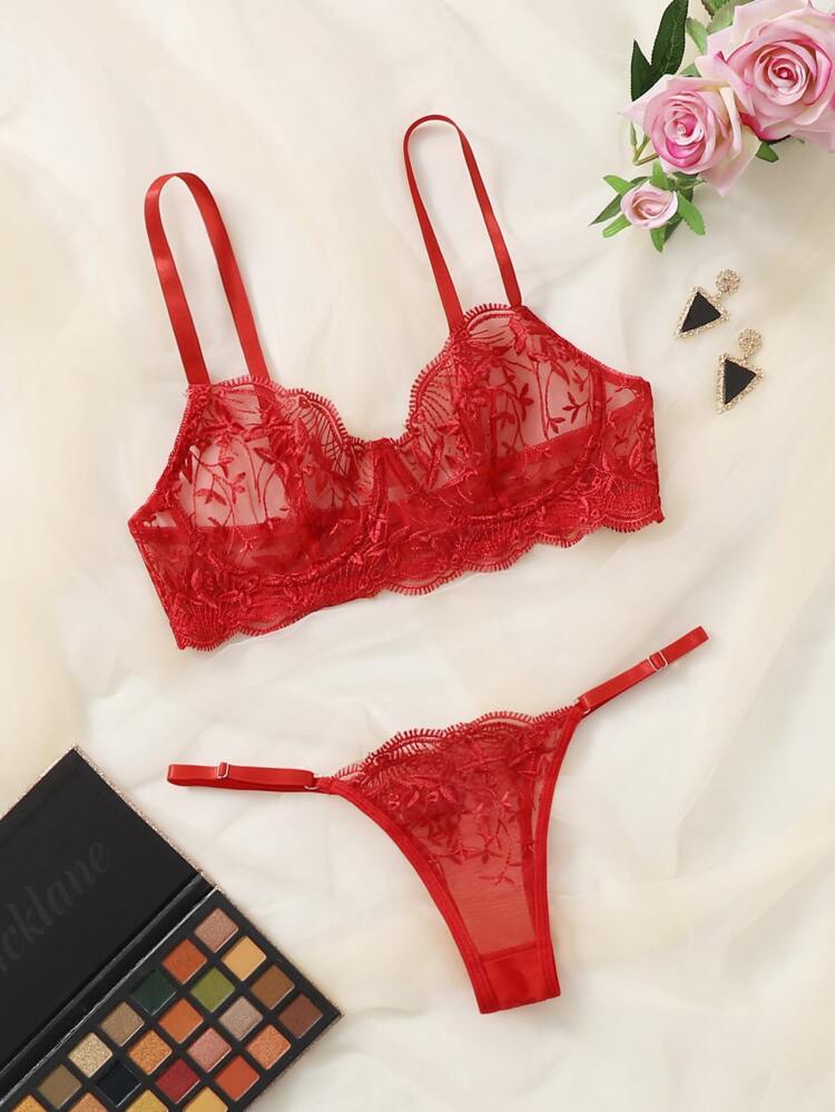 Stickerei Durchsichtig Einfarbig Sexy Sexy Lingerie German Shein