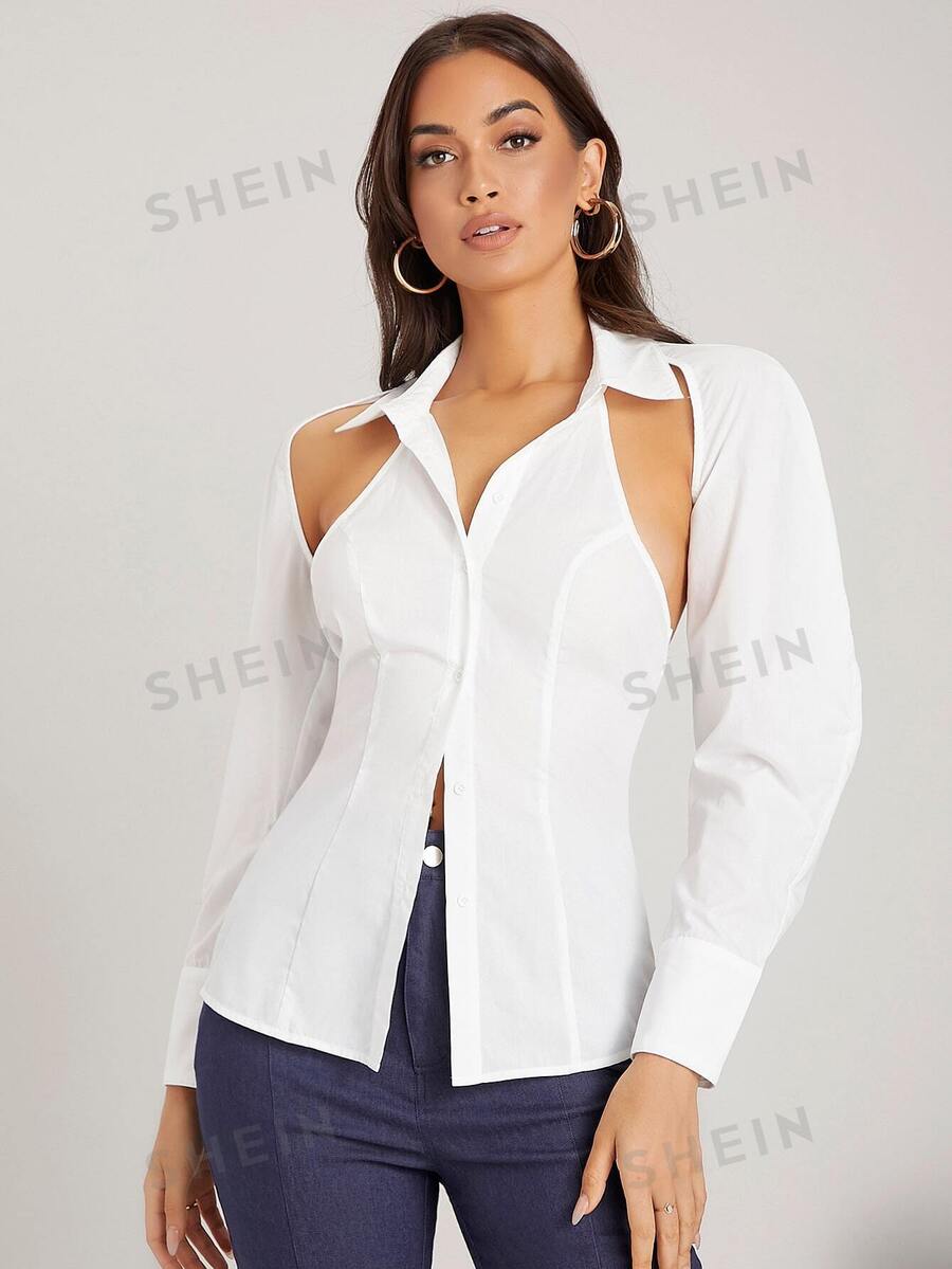 SHEIN Cut Out Shirt Business Casual Women Office Wear | SHEIN UK