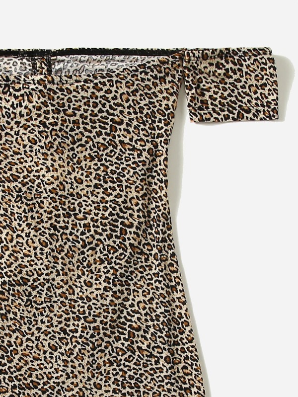 SHEIN Privé Leopard Print Off Shoulder Drawstring Dress | SHEIN USA