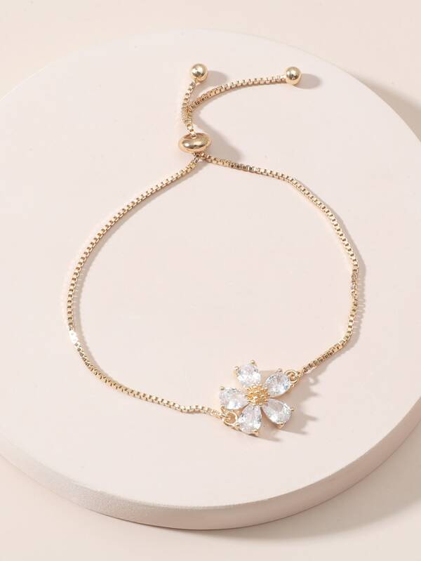 1pc Adjustable Drawstring Bracelet With Flower Shaped Copper And ...