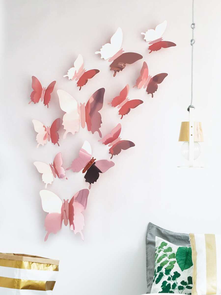 12pcs/Pack Reflective Butterfly Wall Sticker, 3D Butterfly Decals ...