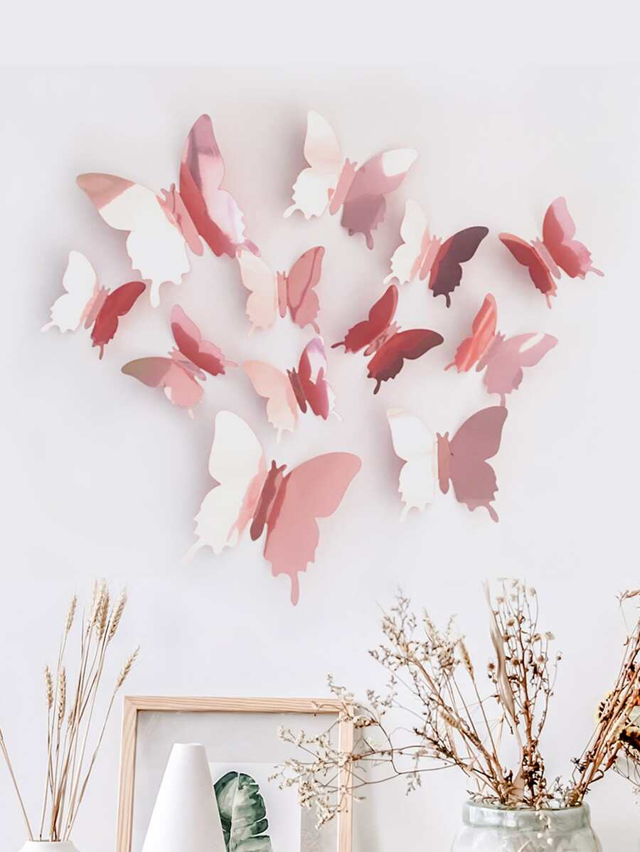 12pcs/Pack Reflective Butterfly Wall Sticker, 3D Butterfly Decals ...