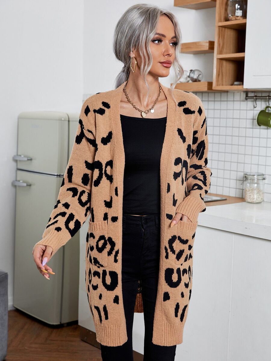 SHEIN LUNE Leopard Print Drop Shoulder Cardigan,Ladies Spring/Fall ...