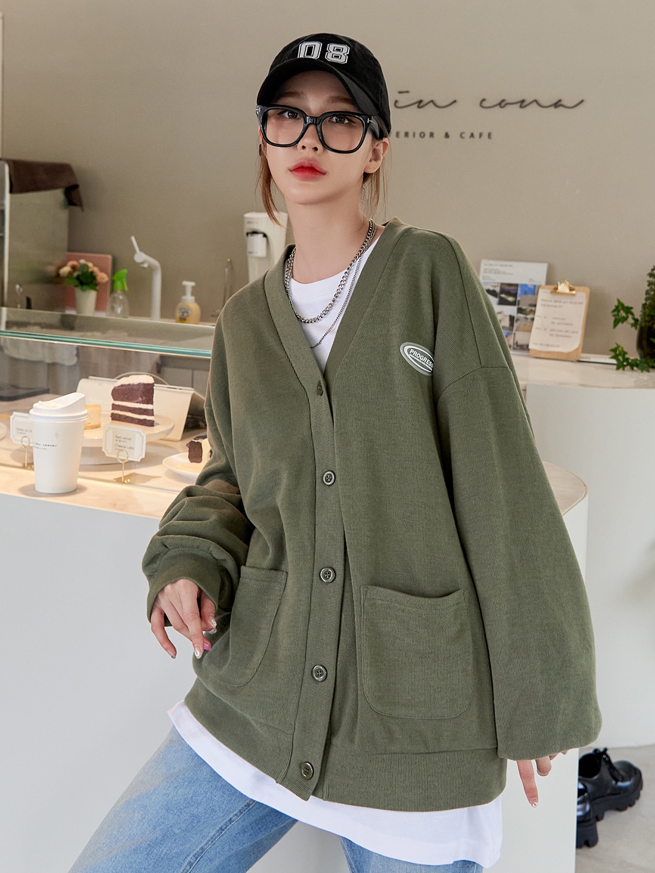 DAZY Patched Dual Pockets Drop Shoulder Jacket