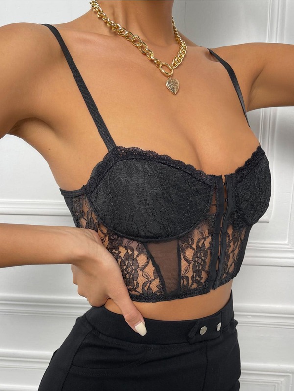 Hook And Eye Lace Cami Top Shein
