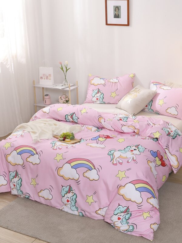Set Colcha Sin Relleno Con Estampado De Unicornio Moda De Mujer