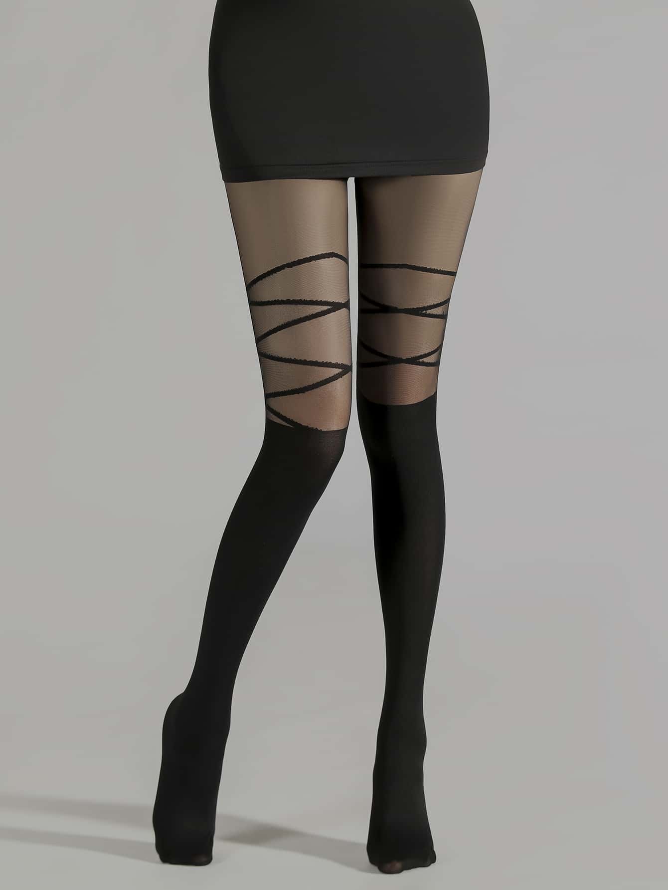 1pair Geometric Pattern Black Tights | SHEIN USA