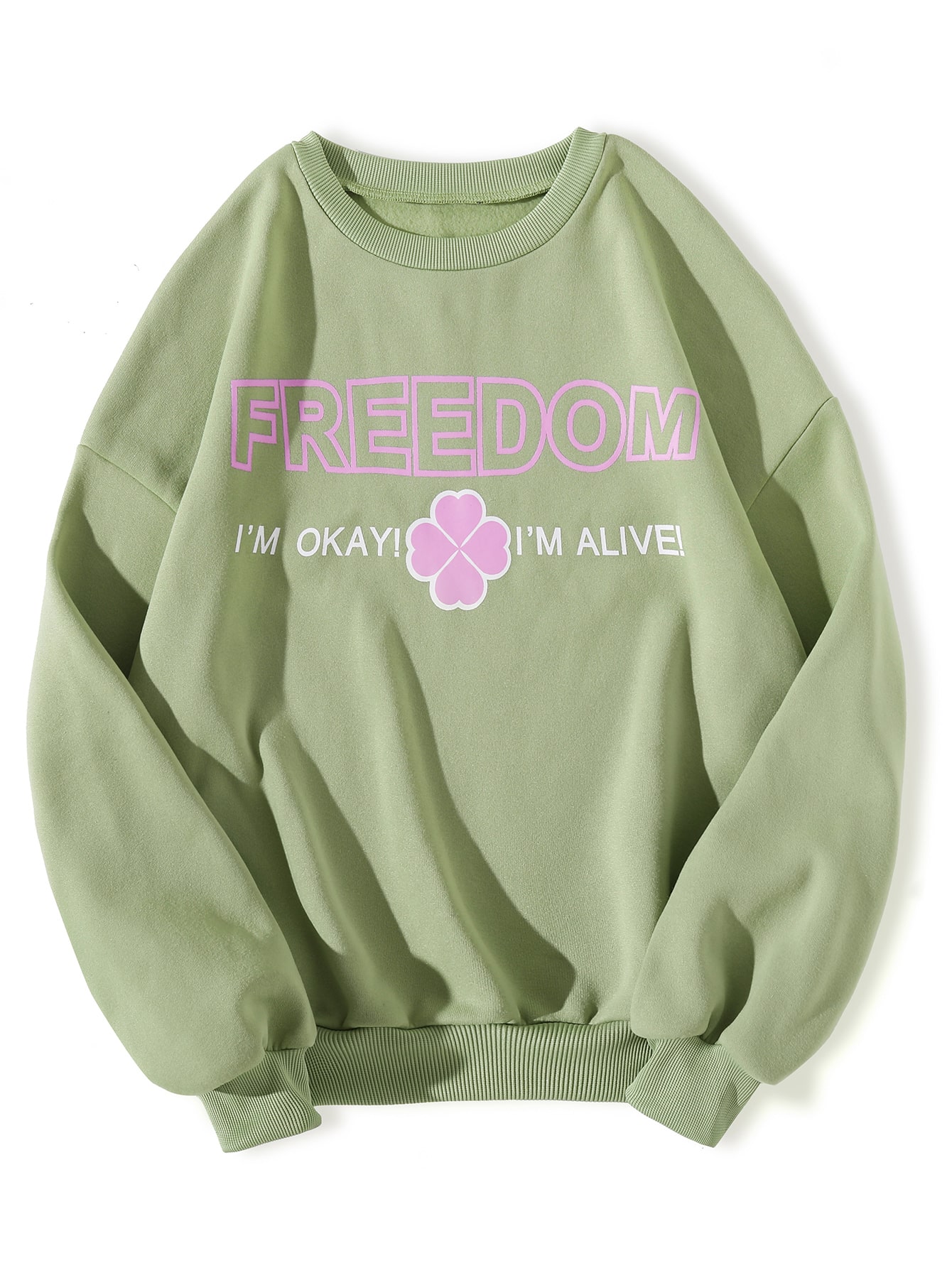 Clover & Slogan Graphic Drop Shoulder Pullover