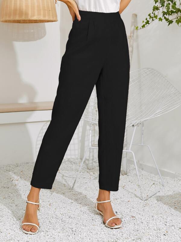 SHEIN Privé Zip Side Solid Tailored Trousers | SHEIN UK