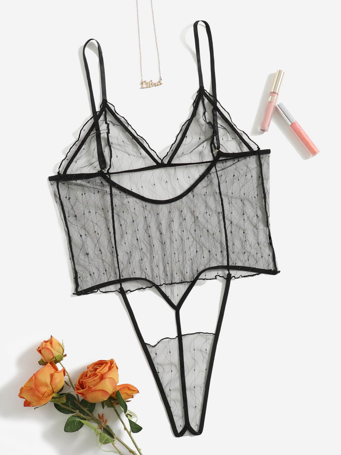 Plus Solid Sheer Mesh Teddy Bodysuit | SHEIN USA