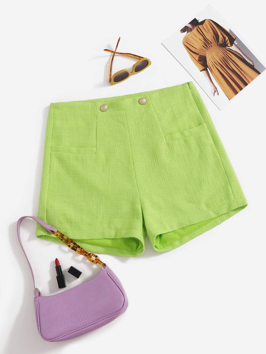 Plus Double Button Tweed Shorts | SHEIN USA