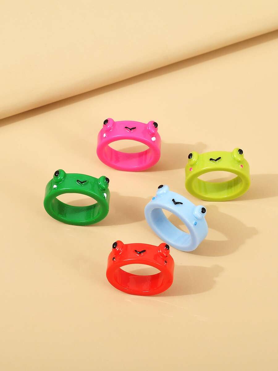 5pcs Cartoon Frog Design Ring | SHEIN USA