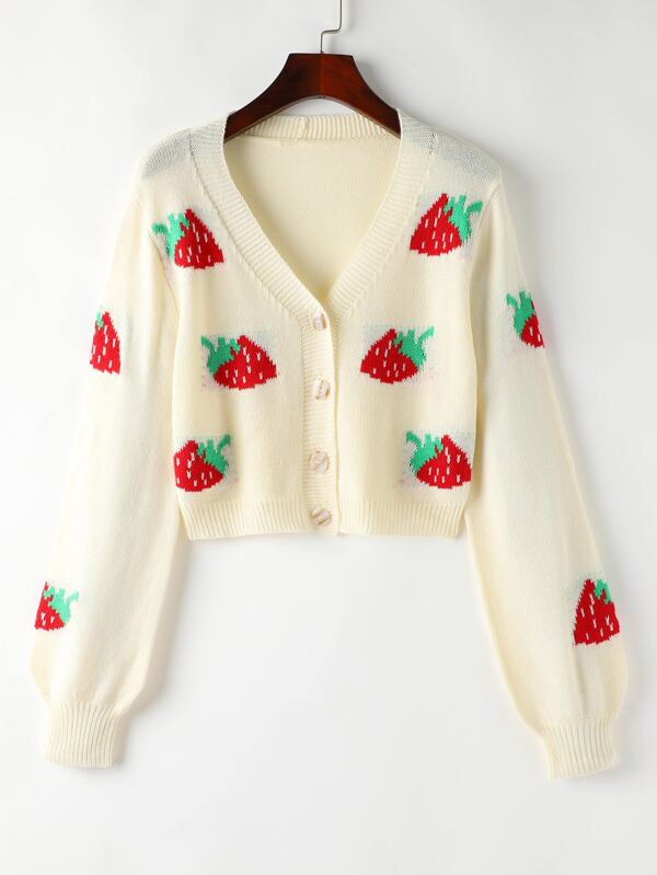 SHEIN Qutie Strawberry Pattern Cardigan | SHEIN UK