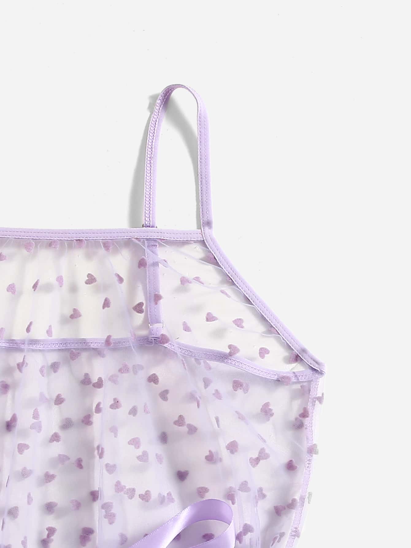 Our Heart Print Sheer Mesh Teddy Bodysuit is such a vibe - ROMWE