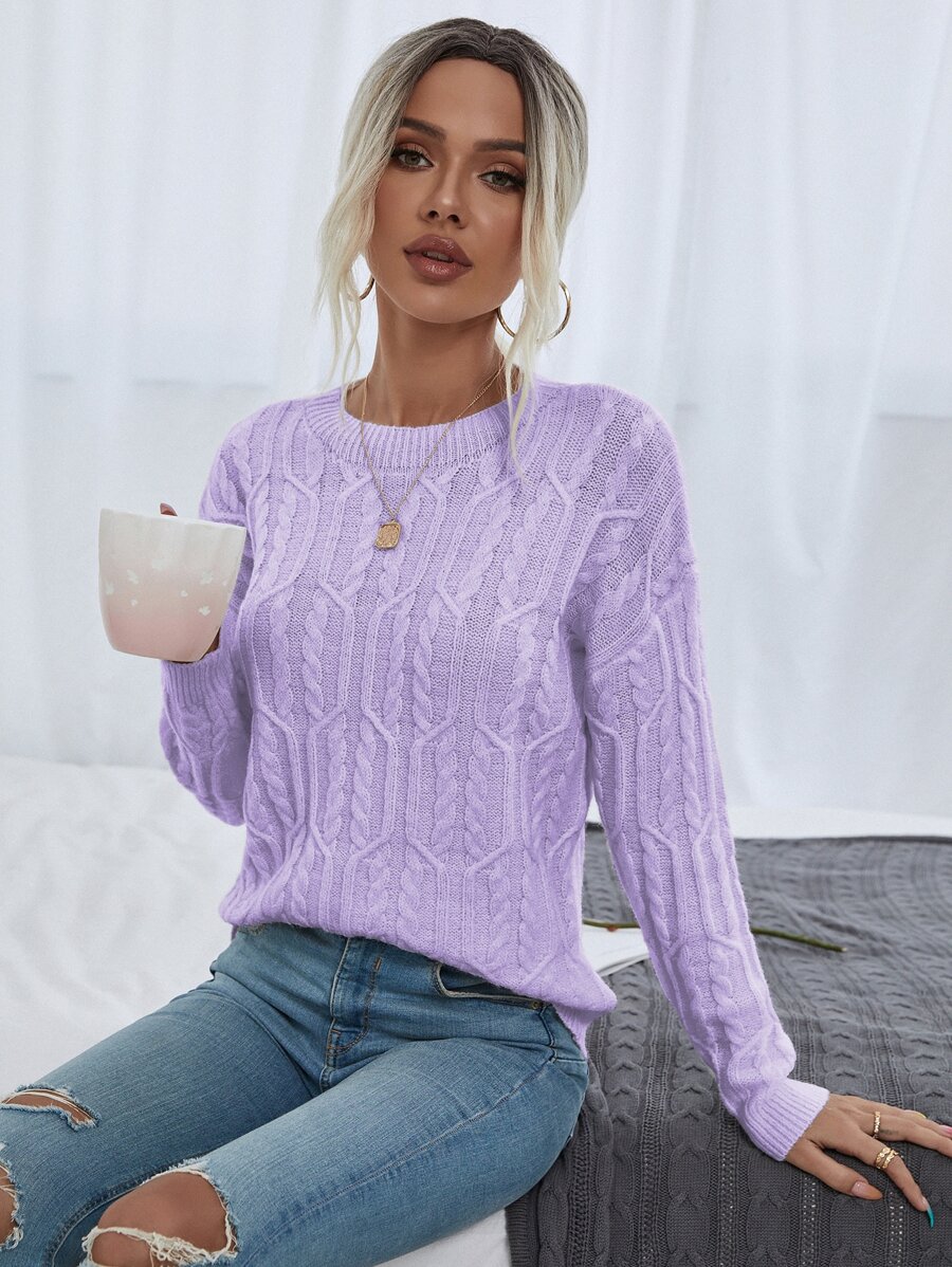 SHEIN LUNE Cable Knit Drop Shoulder Jumper | SHEIN UK