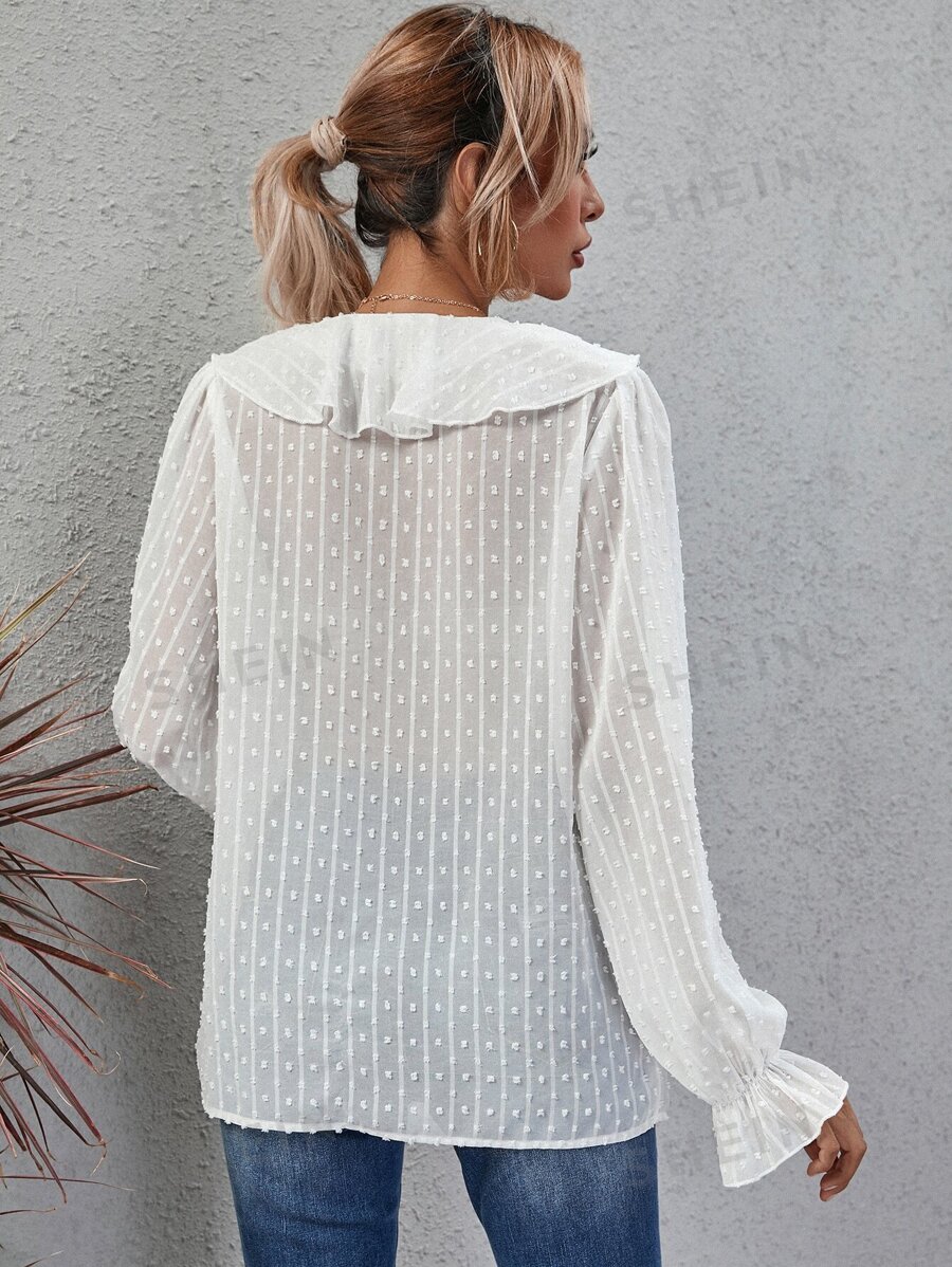 Shein Privé Swiss Dot Flounce Sleeve Ruffle Trim Sheer Blouse Shein Uk