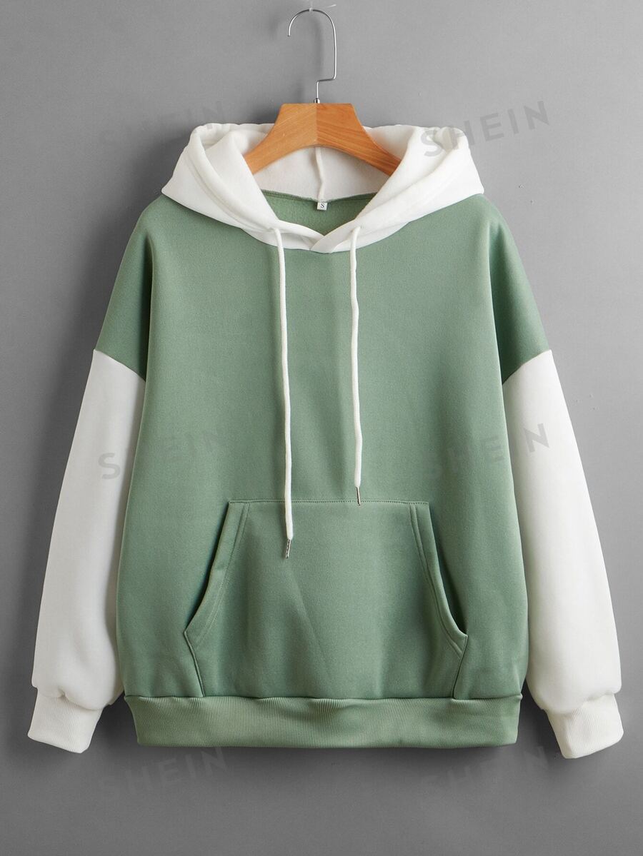 SHEIN EZwear Colourblock Drawstring Pocket Hoodie | SHEIN UK