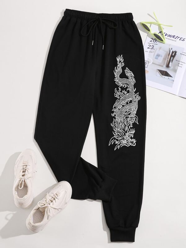 Chinese Dragon Graphic Drawstring Waist Sweatpants | SHEIN EUR
