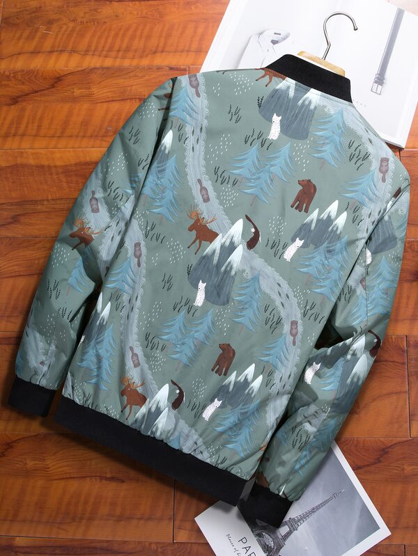 Manfinity Men Animal And Tree Print Bomber Jacket | SHEIN USA