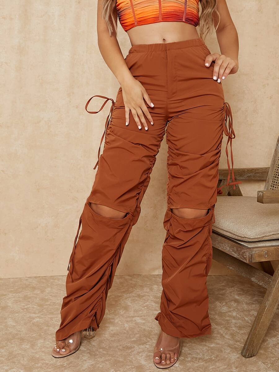 RueChic Cut Out Drawstring Side Pants | SHEIN USA