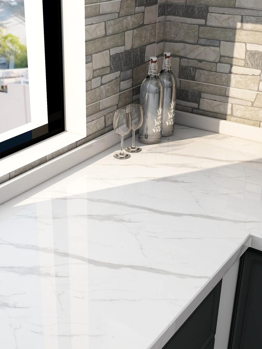 1 rolo de adesivo à prova de óleo para cozinha com padrão de mármore branco, papel de bancada ...