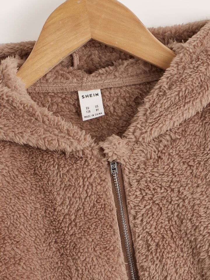 SHEIN Girls Zipper Front Teddy Jacket | SHEIN UK