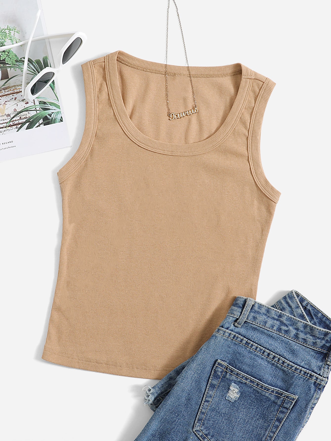 SHEIN Solid Rib-knit Tank Top