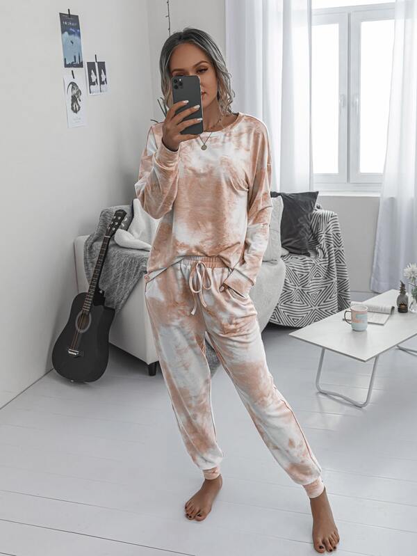 SHEIN LUNE Drop Shoulder Tie Dye Pullover & Sweatpants Set | SHEIN USA