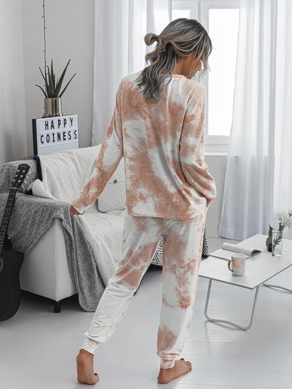 SHEIN LUNE Drop Shoulder Tie Dye Pullover & Sweatpants Set | SHEIN USA